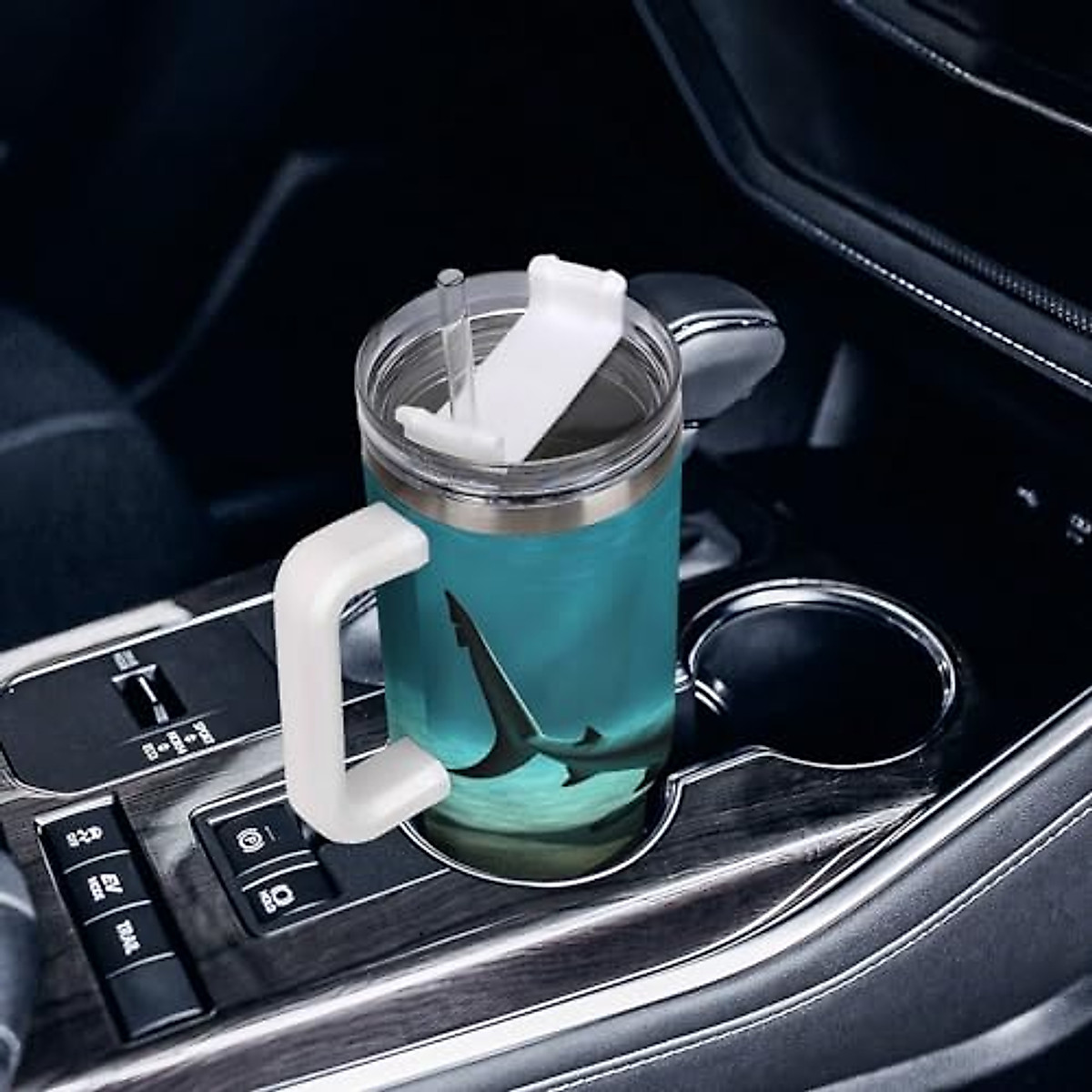 Hammerhead Shark Tumbler with Handle Travel Mug Water Bottle Tea Coffee Cup White-style