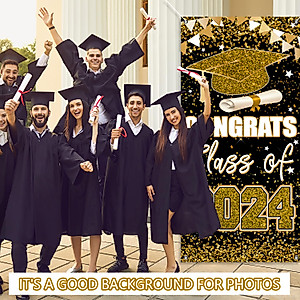 Gold Class of 2024 Banner Gold Graduation Party Decorations Class of 2024 Door Banner for Indoor/Outdoor High School Congrats Grad Party Supplies