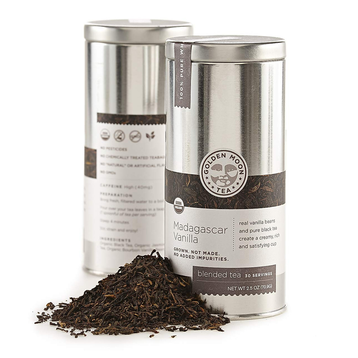 Golden Moon Tea Organic Madagascar Bourbon Vanilla Black Tea - Loose Leaf, Non-GMO - Travel Tin (30 Servings)