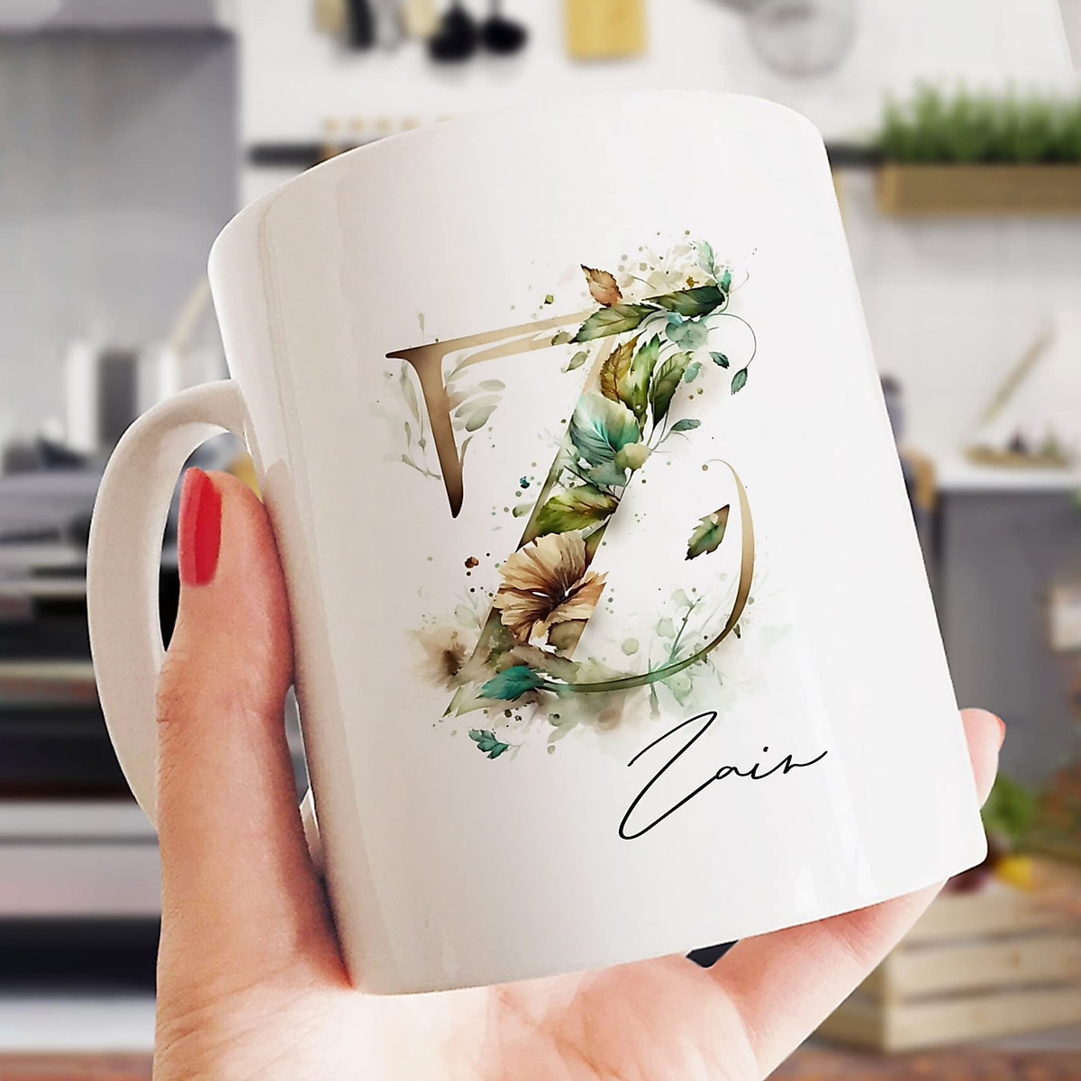 Gossby Personalized Custom Mug (Z) Personalized Alphabet Customized Coffee Mug Cup Gift for Girlfriend/Wife/Mom/Sister, Personalized White Ceramic Mug 11oz 15oz Gifts for Special Day
