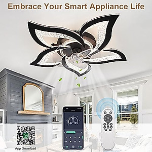 SUNOVO Low Profile 28" Dimmable Flower Ceiling Fan Flush Mount LED Fandelier Remote 6 Speeds Hidden Blade Bedroom Bubble Bauhinia SPT-2