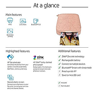 HP Sprocket Portable 2x3" Instant Color Photo Printer (Blush) Print Pictures on Zink Sticky-Backed Paper from your iOS & Android Device.