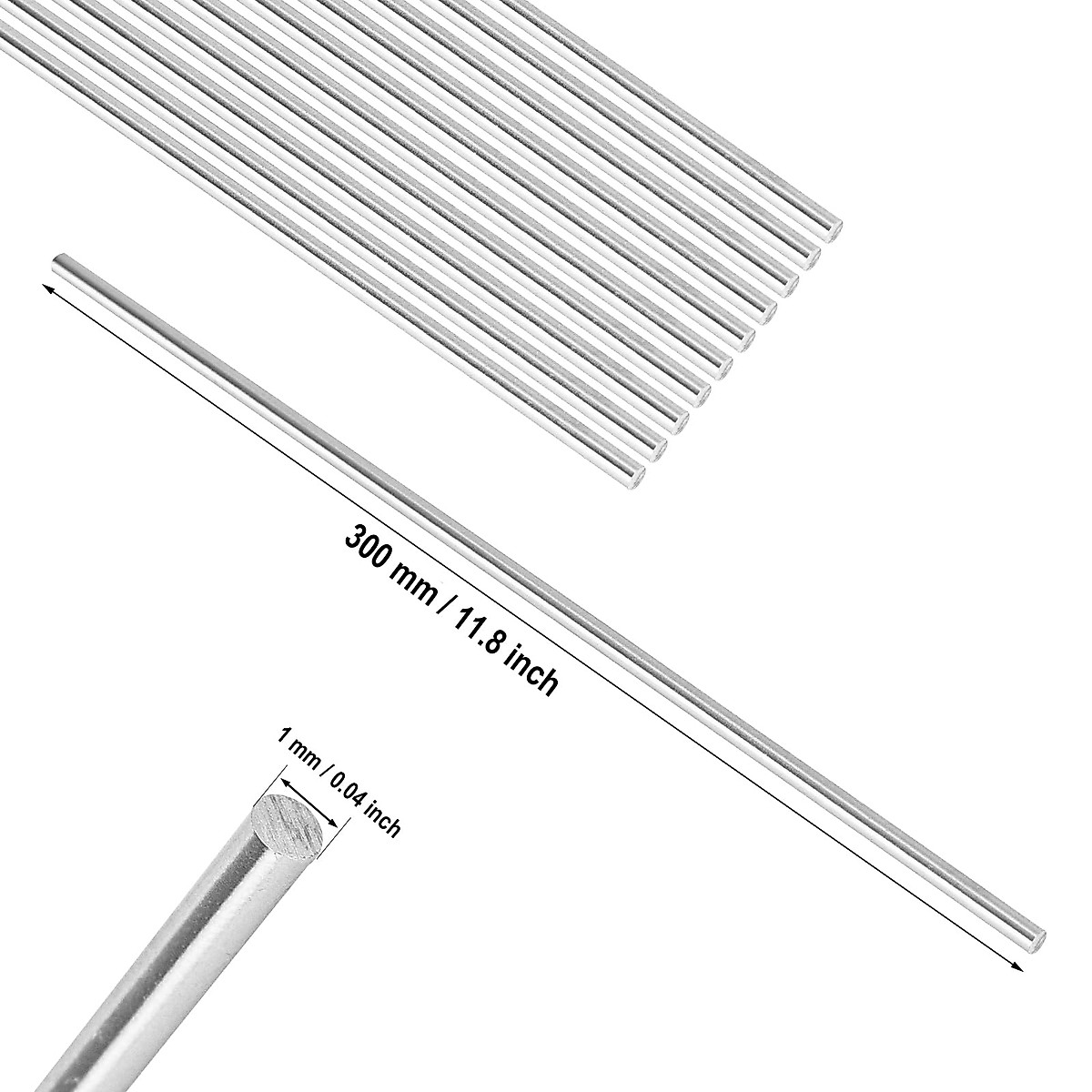10pcs 1mm x 300mm 304 Stainless Steel Rods, Metal Solid Round Shaft Rods Lathe Bar Stock for DIY Crafts Model Car Helicopter Airplane