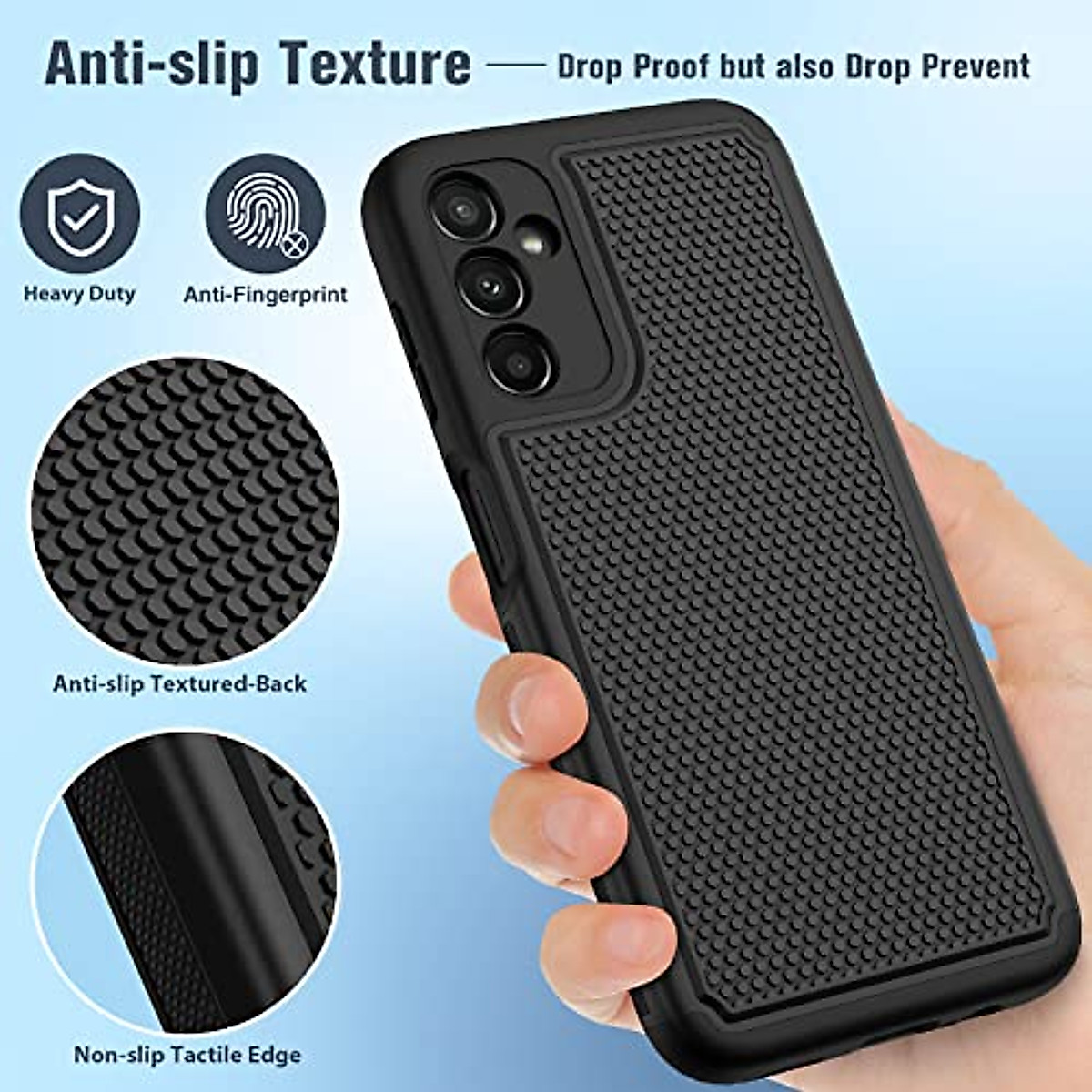 FNTCASE for Samsung Galaxy A14 5G Case: Dual Layer Protective Heavy Duty Cell Phone Cover Shockproof Rugged with Non Slip Textured Back - Military Protection Bumper Tough - 2023, 6.6inch (Matte Black)