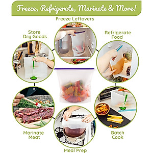 WeeSprout Silicone Reusable Food Storage Bags - Leakproof & Airtight Freezer Bags (Two 16 Cup Bags), Freezer & Microwave Friendly, Freeze Leftovers, Marinate Meat, Store Dry Goods, Bonus Bag Stand