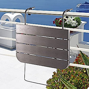 Balcony Railing Table Outdoor Hanging Folding Balcony Bar Table for Railings Patio Table on Railing Aluminium Metal Side Table Adjustable 23.6"(L) x 15.7"(W) Brown