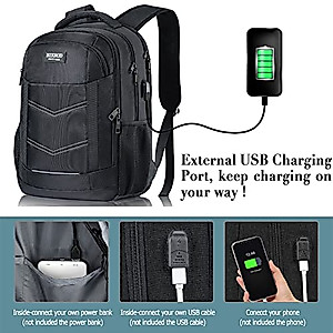 Backpack for Men, School Backpack for Teen Boys, Durable Travel Laptop Backpack with USB Charging Port Fits 15.6 Inch Laptop, Water Resistant Anti Theft College Computer Bag Gift Adult Hiking, Black