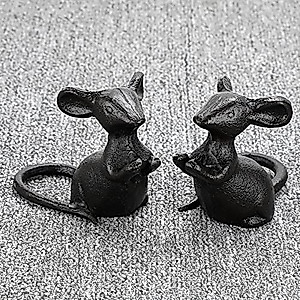OwnMy 2 Cast Iron Cute Mouse Figurine Sculpture Black Mice Statues Carved Desktop Ornaments Figurines, Decorative Creative Animal Figurine Indoor Outdoor Statues for Garden Patio Yard Home Decoration