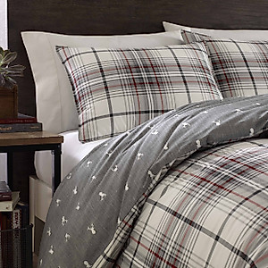 Eddie Bauer - King Duvet Cover Set, Cotton Reversible Bedding with Matching Shams, Plaid Home Decor for All Seasons (Alder Charcoal/Red, King)