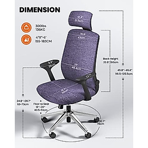 Dripex Mesh Office Chair for Home, Ergonomic Desk Chair with Arms/Lumbar Support/Mesh Back/Adjustable Headrest & Height/Wheels, Computer Chairs Tilt Reclining Swivel Rolling Chair, Purple