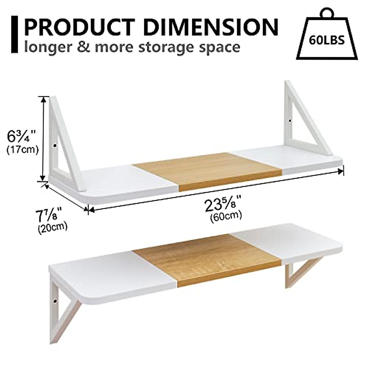 MARTY Wall Floating Shelves Wood White 24 inch Set of 2 Wall Storage for Bedroom Bathroom Wall Mounted Shelves Book Shef Bracket Hanging Corner Shelf Decor for Living Room Office Kitchen