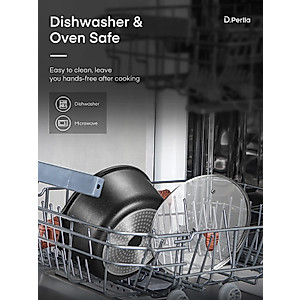 D.Perlla Stock Pot 6-Quart With Glass Lid, Nonstick Granite Aluminum Soup Pot, PFOA free, Dishwasher Safe and Oven Safe Cooking Pot, Induction Pot Compatible with all Stoves, Large Capacity for Stock