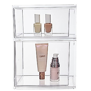 STORi Audrey Stackable Clear Bin Plastic Organizer Drawers | 2 Piece Set | Organize Cosmetics and Beauty Supplies on a Vanity | Made in USA