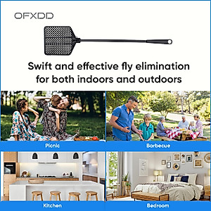 OFXDD Rubber Fly Swatter, Long Fly Swatter Pack, Fly Swatter Heavy Duty, All Black Color (4 Pack)
