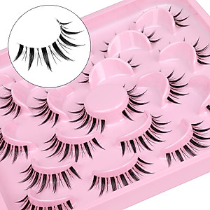 ALICE Manga Lashes Natural Wispy Clear Band Lashes Fluffy Japanese Style Anime Lashes look like Eyelash Extension Asian Lashes Spiky Faux Mink Lashes Pack 10 Pairs