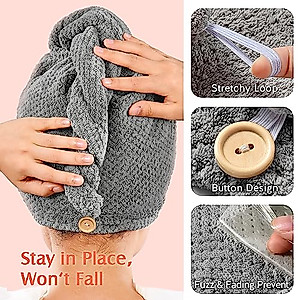 YFONG 2 Pack X-Large Thicken Microfiber Hair Towel Wrap for Women, Super Absorbent & Quick Dry Hair Turban with Button for Curly,Longer,Thicker Hair(Camel+Gray)