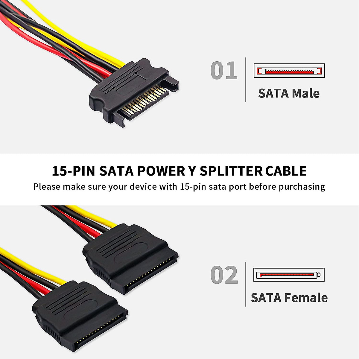 DaFuRui 4pcs SATA Power Splitter Cable,15 Pin Male to 15 Pin Dual Female Power Cable 8 Inches