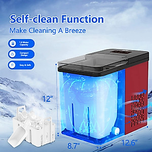 VECYS Upgraded Ice Maker, Premium Countertop Ice Machine 26LBS Daily Ice Making Capacity and Self-Clean Function with Ice Scoop and Basket, Apple Red