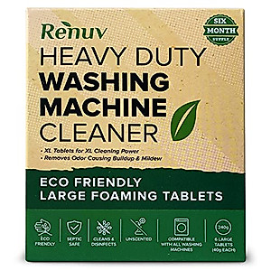 Renuv Heavy Duty Washing Machine Cleaner Descaler - Large Foaming Tablets For Front Load or Top Load, 6 Pack