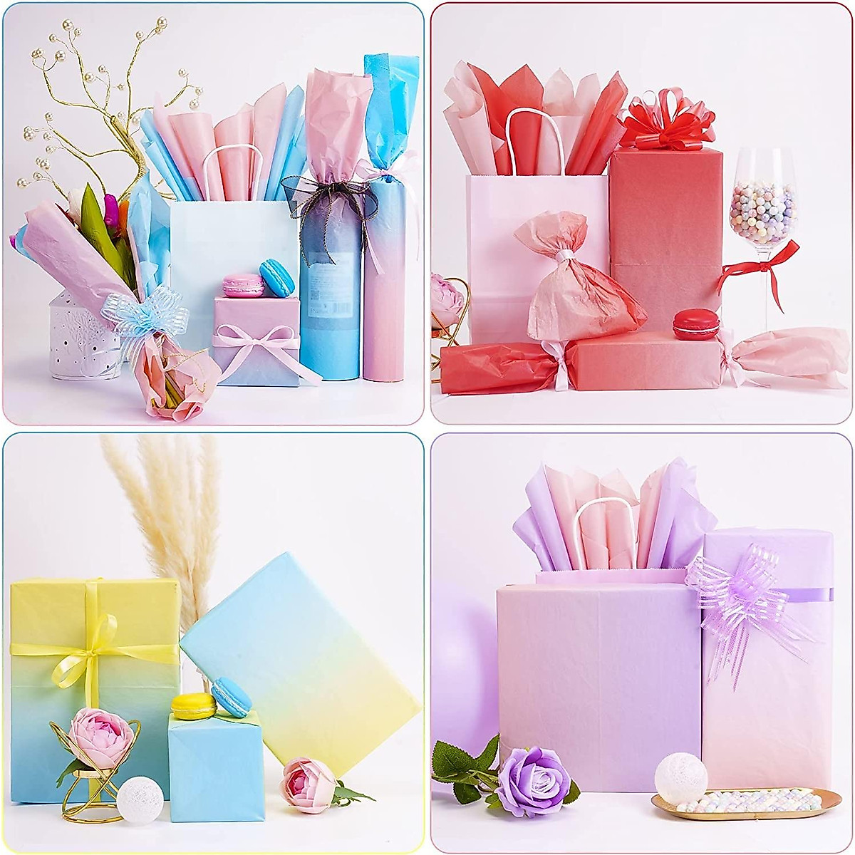 Bolsome 100 Sheets Pink-Blue Gradient Tissue Paper Bulk, Pastel Turquoise Wrapping Tissue Paper Sheets for Christmas Birthday Baby Showers Wedding Thanksgiving Gift Wrapping DIY Crafts Arts, 20 x 14"