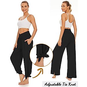 UEU Women Yoga Pants Wide Leg Comfy Loose Lounge Pajama Flowy Pants Pockets Casual Sweatpants Crossover High Waisted(Black, X-Large)