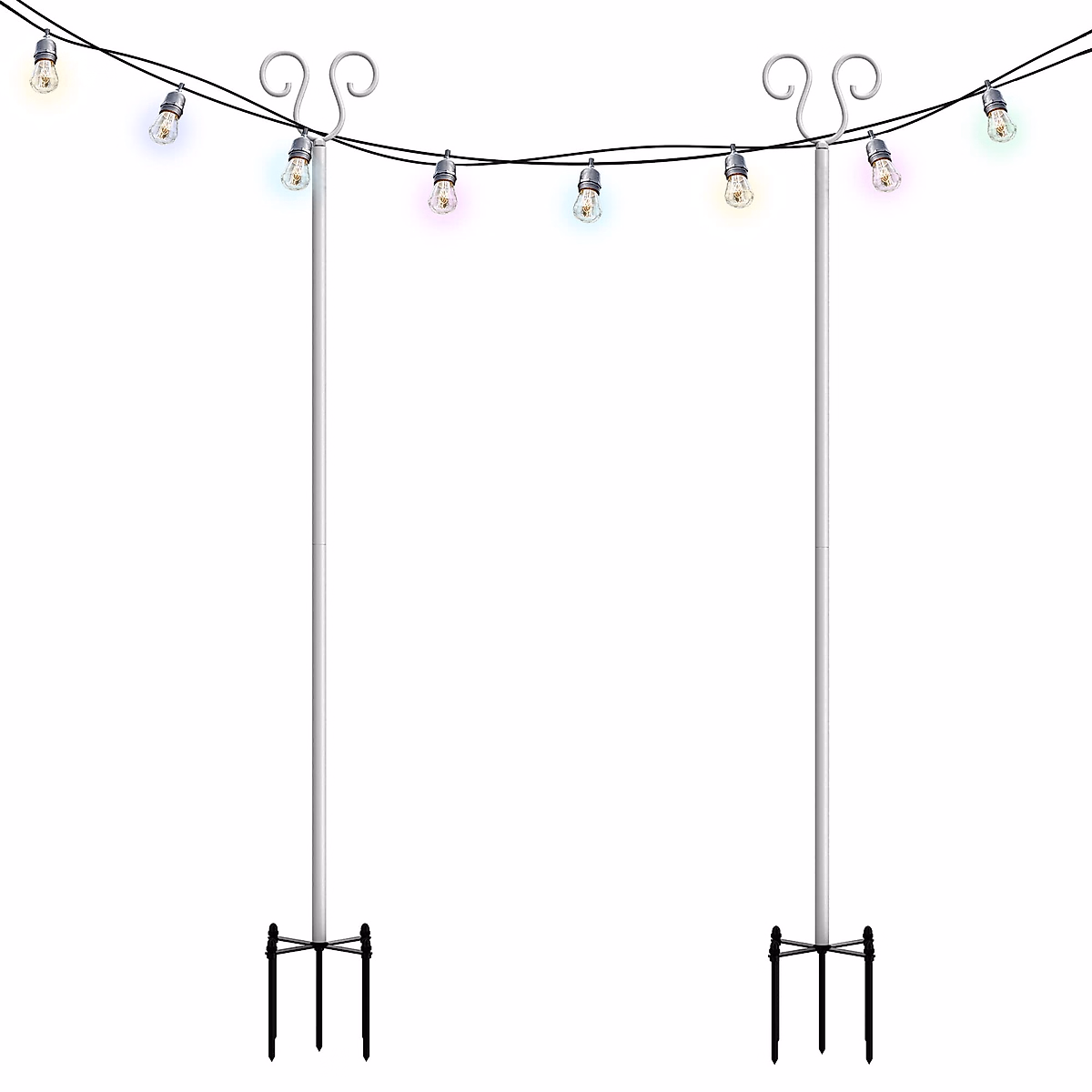 KIAYACI String Light Poles, 8 feet Sturdy Outdoor Light Pole for Hanging String Lights or Flag, Backyard, Garden, Patio, Deck Lighting Stand for BBQ, Party, Wedding-White