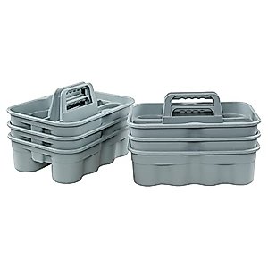 Rinboat 6-Pack Plastic Storage Caddy, Cleaning Caddy with Handle, Gray