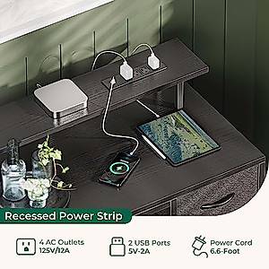 Huuger 47 inch Computer Desk with 4 Drawers, Gaming Desk with LED Lights & Power Outlets, Home Office Desk with Large Storage Space for Bedroom, Work from Home, Black