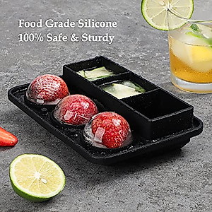 Ice Cube Trays 2 Pack, Morfone Silicone Round Ice Ball Molds& Square Large Ice Molds Combo with Lids, Funnel Design Easy-Release Reusable Ice Ball Maker for Whiskey, Cocktail, Bourbon, Homemade Drinks