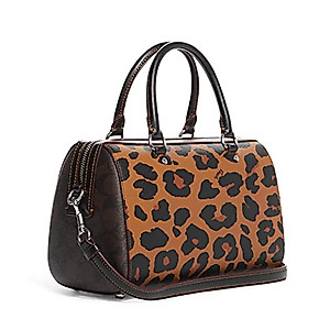 COACH Rowan Satchel In Leather, Leopard/Light Saddle