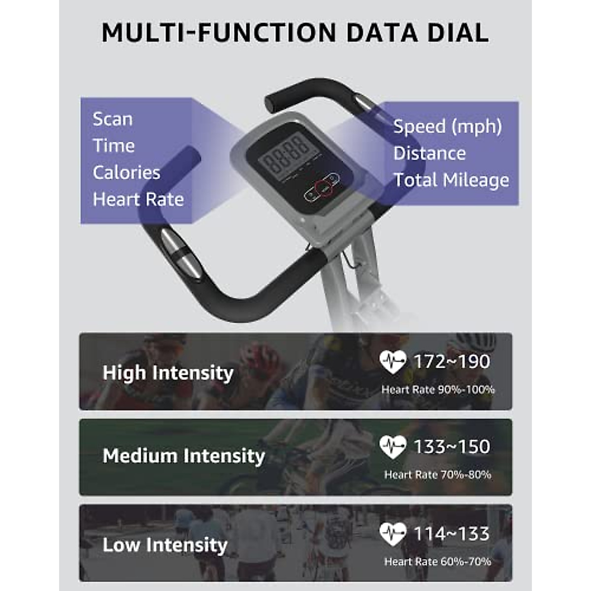 KURONO Stationary Exercise Bike for Home Workout | 4 IN 1 Foldable Indoor Cycling Bike for Seniors | 330LB Capacity, 16-Level Magnetic Resistance, Seat Backrest Adjustments