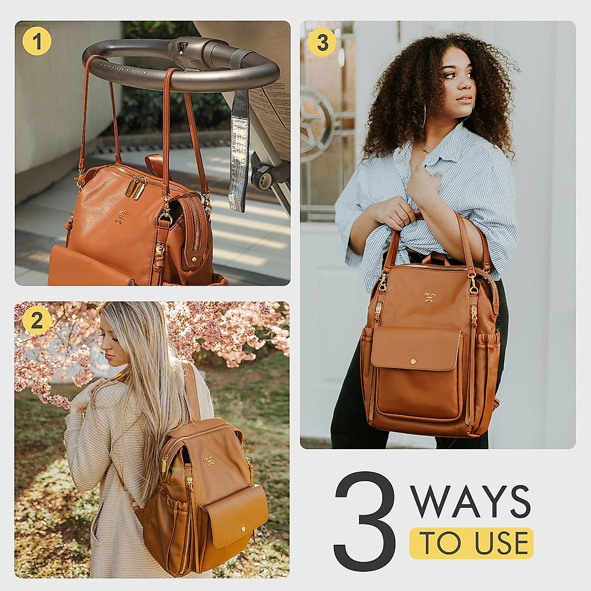 miss fong Diaper Bag Backpack Baby Diaper Bag,Leather Diaper Bag Backpack Diaper Bag Purse with 13 Pockets Diaper Bag Organizer, Changing Pad, Stroller Straps,4 Insulated Pockets