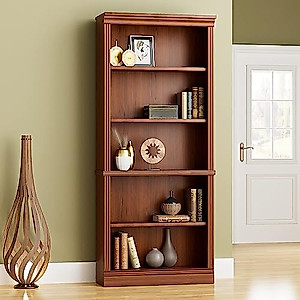 Furniwell Bookcase Bookshelves, 5 Tier Wooden Tall Floor Standing Books Shelves Display Dector Furniture for Bedroom, Living Room, Home Office (Cherry)