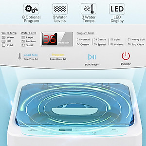 Nictemaw Portable Washing Machine, 17.8Lbs Capacity Full Automatic Portable Washer, 2.3 Cu.ft Portable Washer Dryer Combo with 8 Cycles, LED Display, Drain Pump for Apartment, Dorm, RV