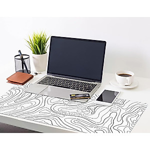 Topographic Gaming Mouse Pad, Extended XL Mousepad with Anti Slip Base, Large Desk Mat Keyboard and Mouse Minimalist Contour for Office 31.5 x 11.8 in