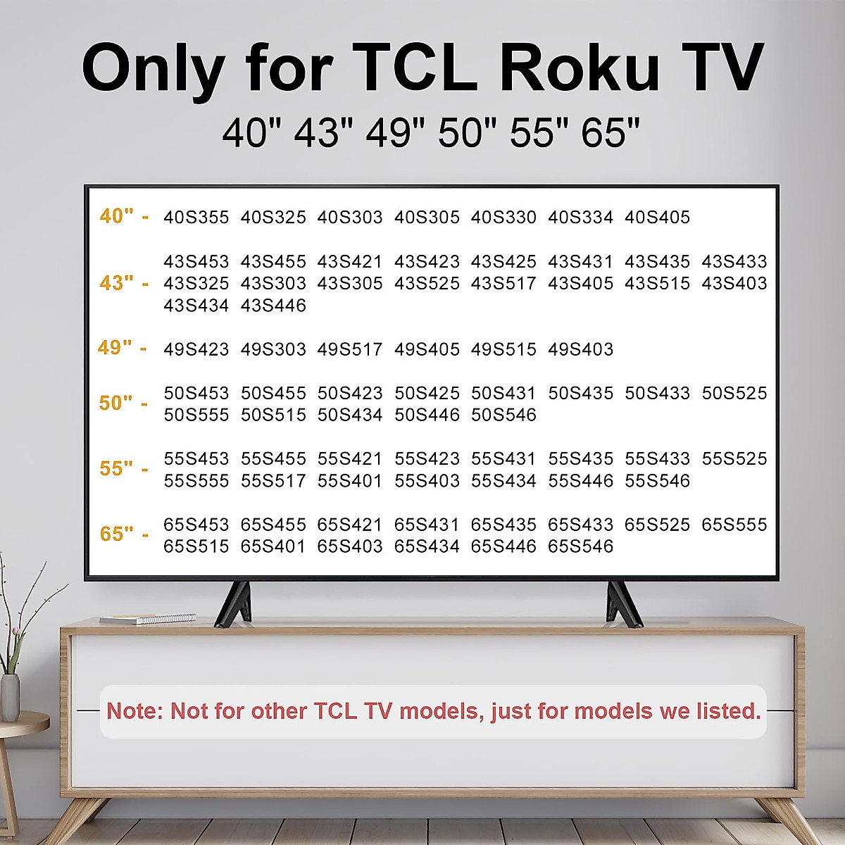 Base TV Stand for TCL Roku TV Legs, for TCL 40inch 43inch 49inch 50inch 55inch 65inch TV Stand 40S325 40S303 43S425 49S517 50S435 50S433 55S431 65S435 with Screws & Instructions