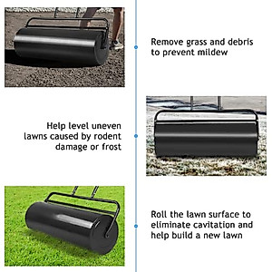 Happytools Lawn Roller, 17 Gallons/63 L Push/Pull Steel Sod Roller w/Ergonomic Handle, Lawn Rollers Tow Behind Water Filled for Park, Garden, Yard, Ball Field (36'' / 17 Gal), Black