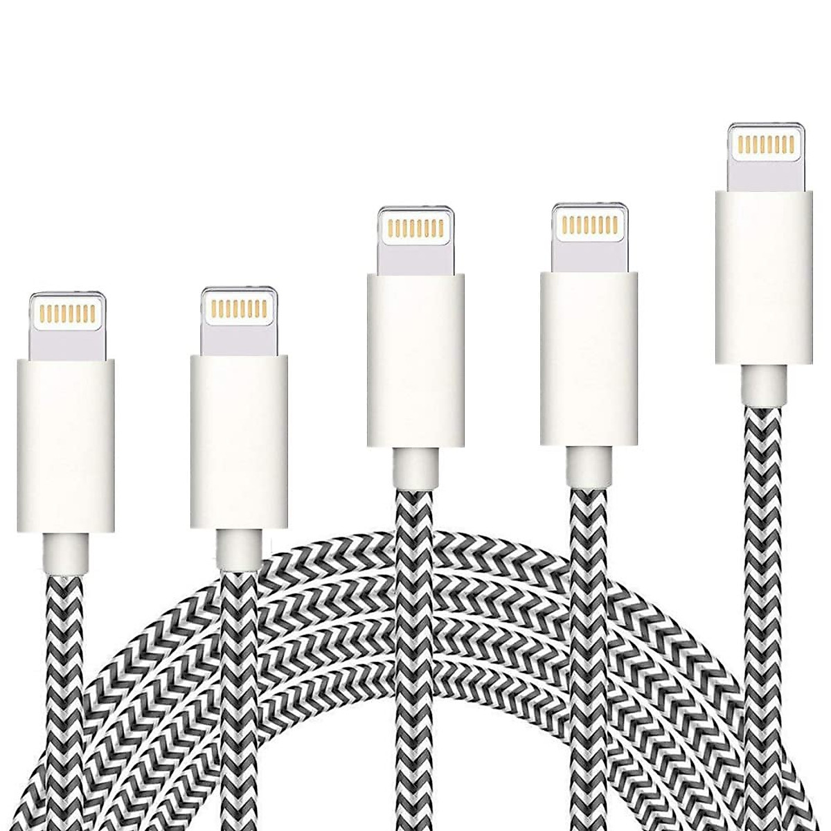 iPhone Charger Cable MFi Certified Lightning Cord 5Pack 3FT/6Foot/10Feet Sharllen Nylon Braided iPhone Charger USB Fast Charging&Syncing Wire Compatible iPhone12/11Pro/XS/Max/XR/X/8P/7/6/iPad White