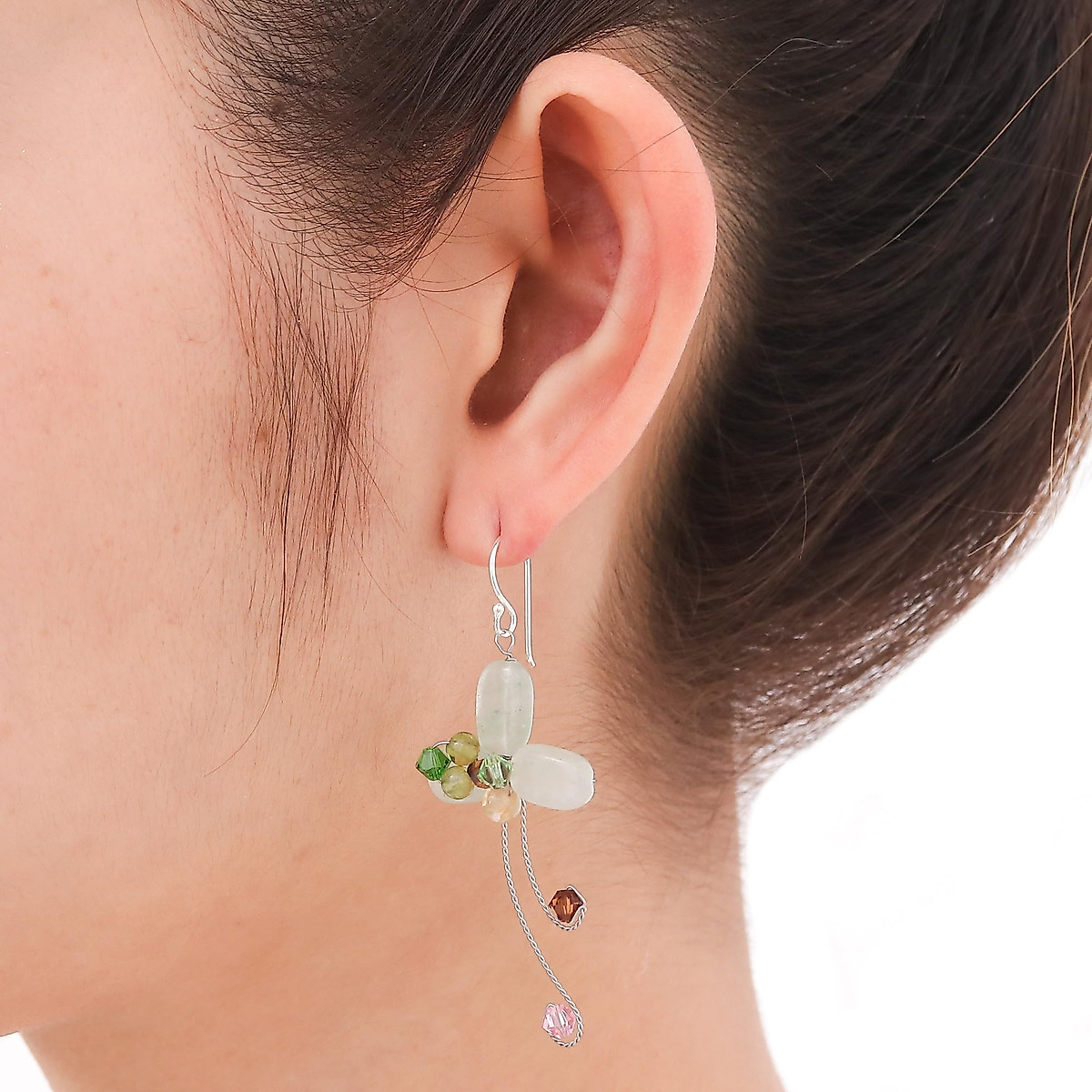 NOVICA Artisan Handmade Aventurine Floral Earrings Multigemstone Green Thai Artisan Jewelry Stainless Steel Sterling Silver Citrine Peridot Glass Bead Yellow Pink Dangle Beaded Thailand Birthstone [2]