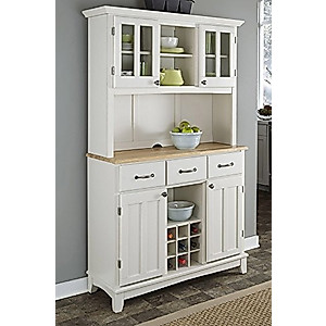 homestyles Buffets Off-White Server with Hutch and Natural Wood Top & Homestyles Nantucket Pantry, 30", Off White