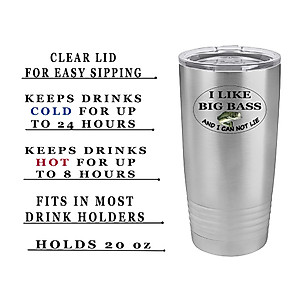 Rogue River Tactical Funny Fishing 20 Oz. Travel Tumbler Mug Cup w/Lid Vacuum Insulated Hot or Cold I Like Big Bass Fishing Gift Fish