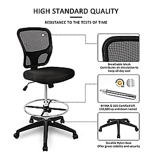 Mesh Drafting Chair Tall Office Chair Ergonomic Standing Desk Chair with Tilt Seat and Adjustable Foot Ring (Black)