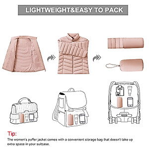 BOSIDENG Lightweight Women's Down Jacket Portable Water-Resistant Puffer Jacket Fall Coat with Stand Collar for Travel(Light Pink,XXL)