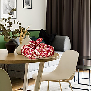 Furoshiki Wrapping Cloth,3Pack Bento Lunch Wine Bottle Box Cover,20x20 Inch Extra Large Sewed Japanese Style Fabric 100% Cotton Flower Printed Christmas DIY Cloth,Red Flower