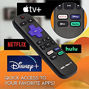 OEM Remote Control for ONN Roku TV No Pairing Includes Volume Control Buttons & Netflix, Disney+, Apple TV+, Hulu hotkeys (3226001051 ROKU) (Renewed)