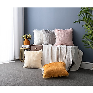 LIGICKY Luxury Series Soft Faux Fur Throw Pillow Cover Decorative Square Plush Pillow Case Cushion Cover for Couch Sofa Bed, 16" x 16" White