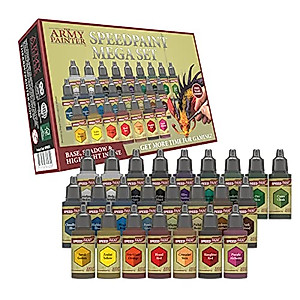 The Army Painter Speedpaint Mega Set - 24 x 18ml Speed Model Paint Kit Pre Loaded with Mixing Balls and 1 Brush- Base, Shadow and Highlight in One Miniature and Model Paint Set for Plastic Models