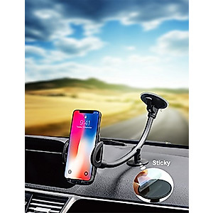 Car Windshield Phone Holder Mount, EXSHOW Universal Car Window Cell Phone Truck Mount with Gooseneck Long Arm Super Suction Cup for iPhone 12 11 Xr Xs Max X 8 Plus 7 6S, Samsung and All 3.5-6.5" Phone