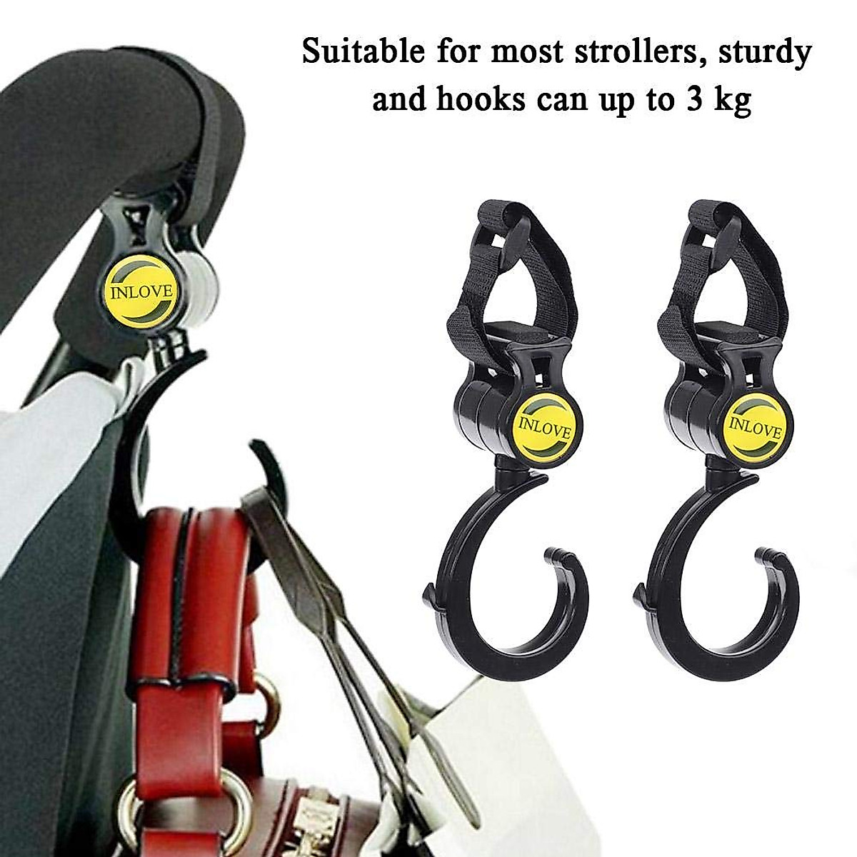 Baby Stroller Hooks, 2 PCS 360°Multi Purpose Hanger Suspension Bag Clip Organizer Accessories for Baby Travel Walking Shopping