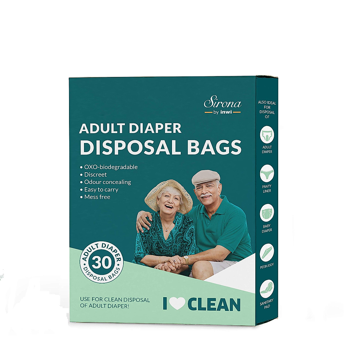 Sirona Adult Diaper Waste Bags, 60 Count, 12.5 x 15 Inch, Oxo-Biodegradable, Discreet, Environment Friendly, Odor Lock, Tamper Proof